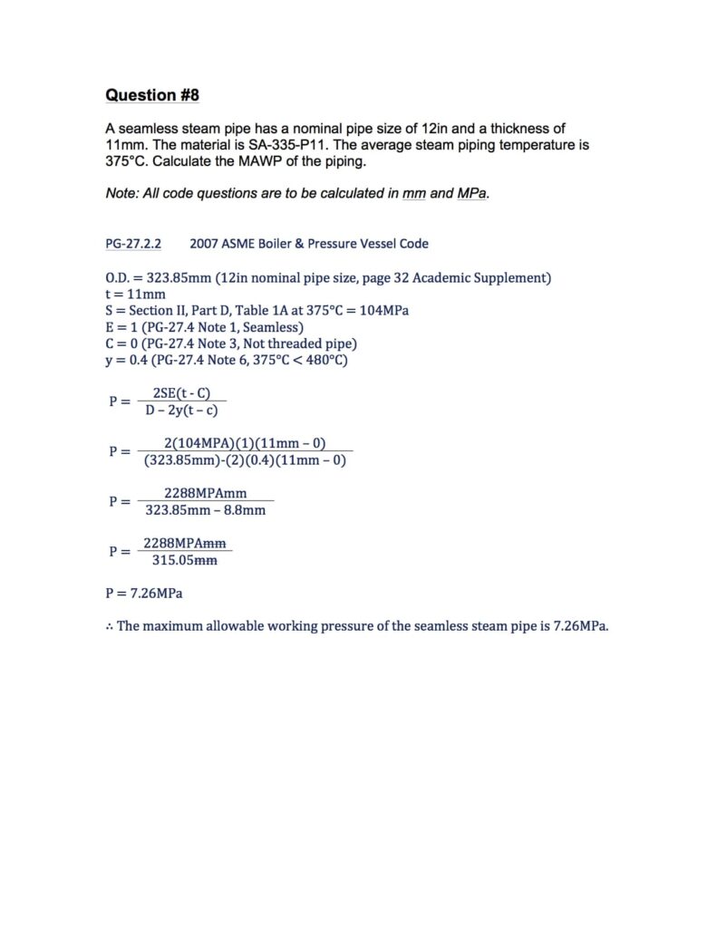 Question #8 How To: Calculate The Maximum Allowable Working Pressure Of ...