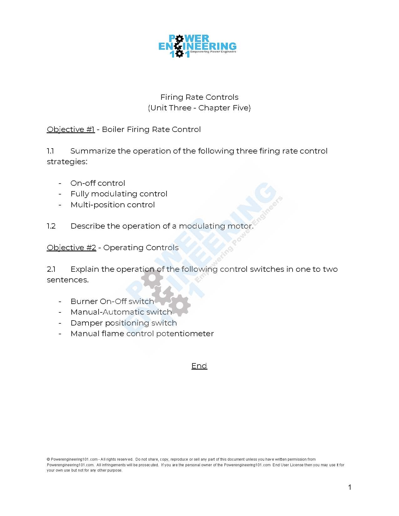 Chapter Five – Firing Rate Controls – Power Engineering 101